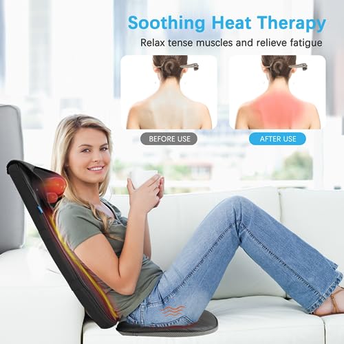 CuPiLo Shiatsu Back Neck Massager with Heat, Kneading Full Body Massage Chair for Back Pain, Inflatable Flaps, Electric Massage Seat Cushion, Seat Massage Pad, Christmas Gifts for Dad, Mom, Him, Her