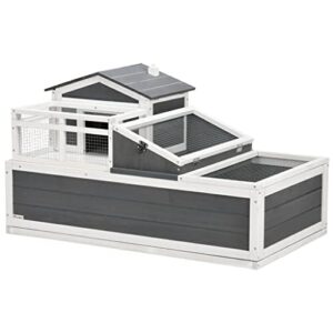 zsedp wooden house with balcony, 2 tiers large tortoise habitat indoor, outdoor reptile cage with ladder, openable roofs