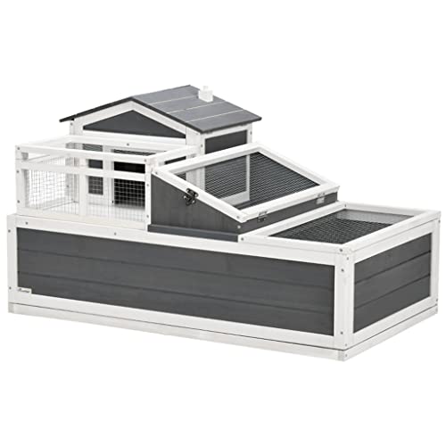 ZSEDP Wooden House with Balcony, 2 Tiers Large Tortoise Habitat Indoor, Outdoor Reptile Cage with Ladder, Openable Roofs