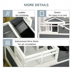 ZSEDP Wooden House with Balcony, 2 Tiers Large Tortoise Habitat Indoor, Outdoor Reptile Cage with Ladder, Openable Roofs