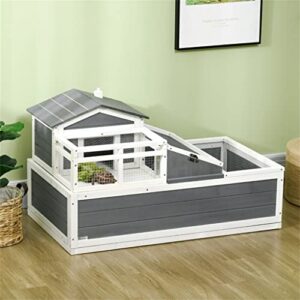 ZSEDP Wooden House with Balcony, 2 Tiers Large Tortoise Habitat Indoor, Outdoor Reptile Cage with Ladder, Openable Roofs