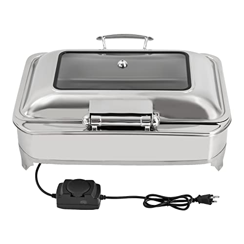 Fichiouy 9L/ 9.5QT Stainless Steel Buffet Server Set with One Large Warming Tray, Chafing Dish Buffet Set Adjustable Temperature Hot Plate with One Transparent Lid