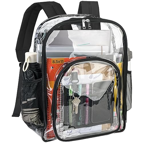 BALEINE Clear Backpack for Girls, Clear Backpacks for School, Heave Duty PVC Clear Bags Clear bookbag (Black)