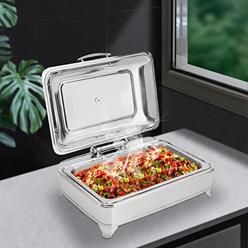 Electric Food Warmers Stainless Steel Buffet Server and Warming Tray with Glass Lid Rectangular 9.5QT Chafing Dish Buffet Set 400W Food Warmers Chafers for Party Catering