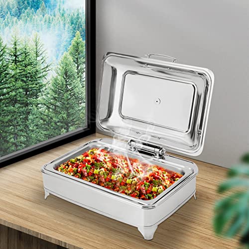 Electric Food Warmers Stainless Steel Buffet Server and Warming Tray with Glass Lid Rectangular 9.5QT Chafing Dish Buffet Set 400W Food Warmers Chafers for Party Catering