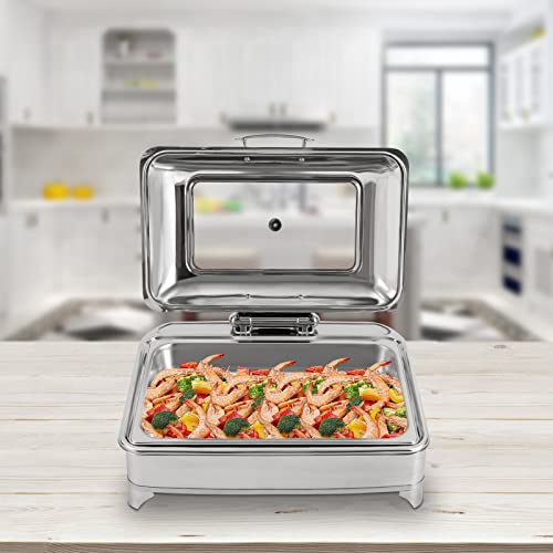 Electric Food Warmers Stainless Steel Buffet Server and Warming Tray with Glass Lid Rectangular 9.5QT Chafing Dish Buffet Set 400W Food Warmers Chafers for Party Catering