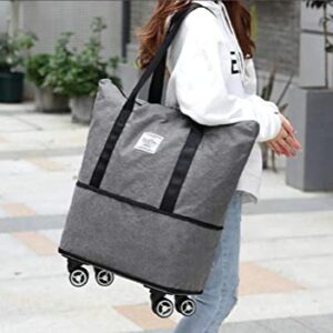 Upgrade Shopping Bag with Wheels Portable Trolley Bags Grocery Cart Hand Pulling Utility Universal Wheels Bag Folding Shopping Cart Trave Bag- Larger & Waterproof & Strong(Grey-B0C6F8FP2Q)