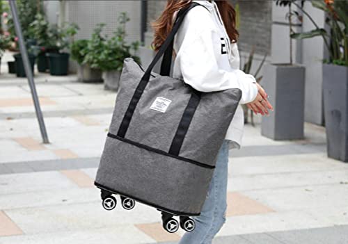 Upgrade Shopping Bag with Wheels Portable Trolley Bags Grocery Cart Hand Pulling Utility Universal Wheels Bag Folding Shopping Cart Trave Bag- Larger & Waterproof & Strong(Grey-B0C6F8FP2Q)