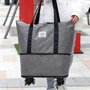 Upgrade Shopping Bag with Wheels Portable Trolley Bags Grocery Cart Hand Pulling Utility Universal Wheels Bag Folding Shopping Cart Trave Bag- Larger & Waterproof & Strong(Grey-B0C6F8FP2Q)