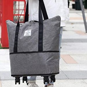 Upgrade Shopping Bag with Wheels Portable Trolley Bags Grocery Cart Hand Pulling Utility Universal Wheels Bag Folding Shopping Cart Trave Bag- Larger & Waterproof & Strong(Grey-B0C6F8FP2Q)