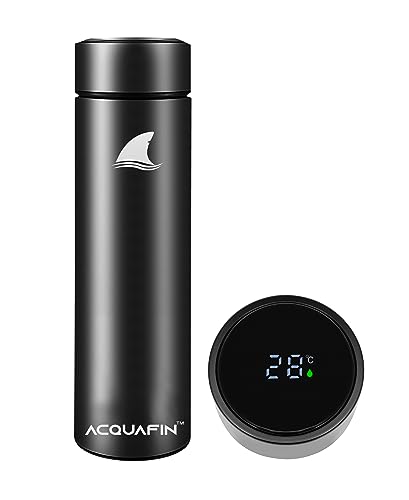 ACQUAFIN Vacuum Insulated Water Bottle - Digital Tumbler with Smart LED Temperature Display - Leak Proof 24H Thermos for Travel, School, Sports, Coffee, Tea, and Cold Drinks 500ML (Black).