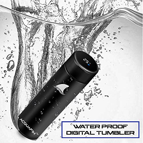 ACQUAFIN Vacuum Insulated Water Bottle - Digital Tumbler with Smart LED Temperature Display - Leak Proof 24H Thermos for Travel, School, Sports, Coffee, Tea, and Cold Drinks 500ML (Black).