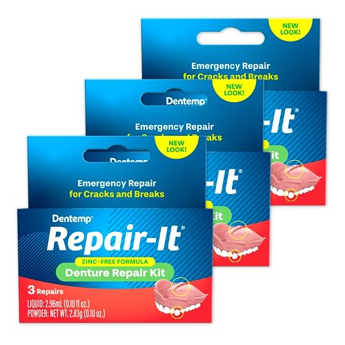 Dentemp Repair Kit - Repair-It Advanced Formula Denture Repair Kit (Pack of 3) - Denture Repair Kit Repairs Broken Dentures - Denture Repair to Mend Cracks & Replace Loose Teeth