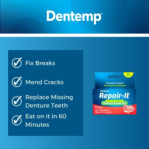 Dentemp Repair Kit - Repair-It Advanced Formula Denture Repair Kit (Pack of 3) - Denture Repair Kit Repairs Broken Dentures - Denture Repair to Mend Cracks & Replace Loose Teeth