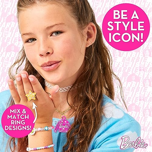 Barbie Sparkling Bling Jewelry Making Kit, Storage Case, Ring Making Kit, Charm Bracelet Making Kit for Girls, Arts & Crafts Toy for Girls Ages 6+