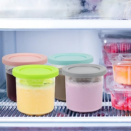 MIMLEN Containers - 4 Pack, Replacement for Ninja Creami Pints And Lids, Compatible with NC299AMZ NC301 NC300 Series