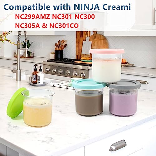 MIMLEN Containers - 4 Pack, Replacement for Ninja Creami Pints And Lids, Compatible with NC299AMZ NC301 NC300 Series