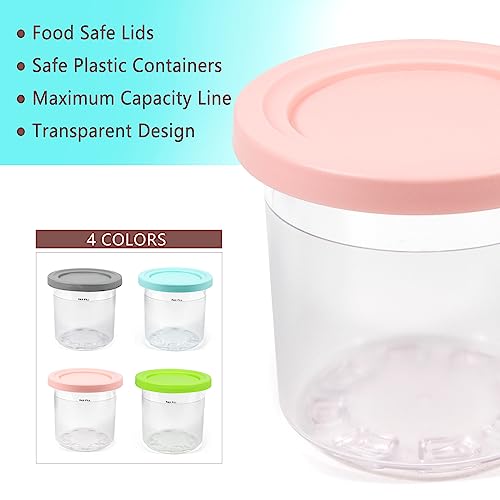 MIMLEN Containers - 4 Pack, Replacement for Ninja Creami Pints And Lids, Compatible with NC299AMZ NC301 NC300 Series