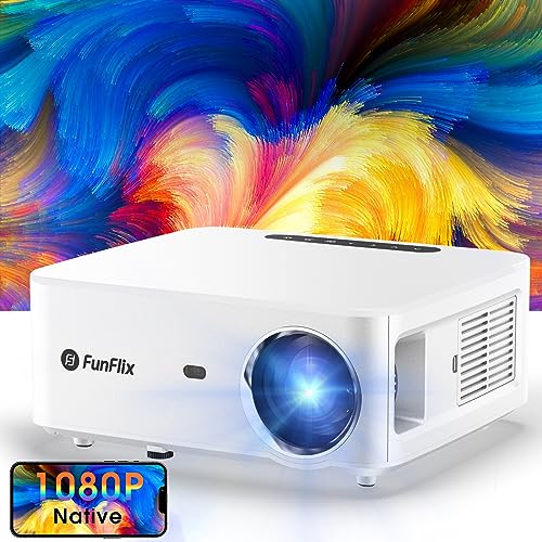 Native 1080P 5G 4K Projector with WiFi and Bluetooth, FunFlix 20000L High-bright Projector, 4P/4D Keystone/Zoom,300" Display, Movie Outdoor Indoor Projector for HDMI, USB, Phone, Laptop, TV Stick