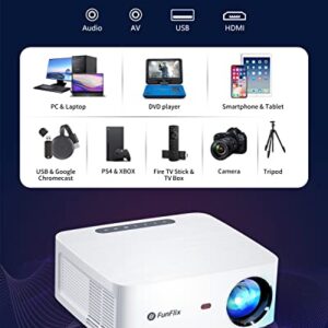 Native 1080P 5G 4K Projector with WiFi and Bluetooth, FunFlix 20000L High-bright Projector, 4P/4D Keystone/Zoom,300" Display, Movie Outdoor Indoor Projector for HDMI, USB, Phone, Laptop, TV Stick