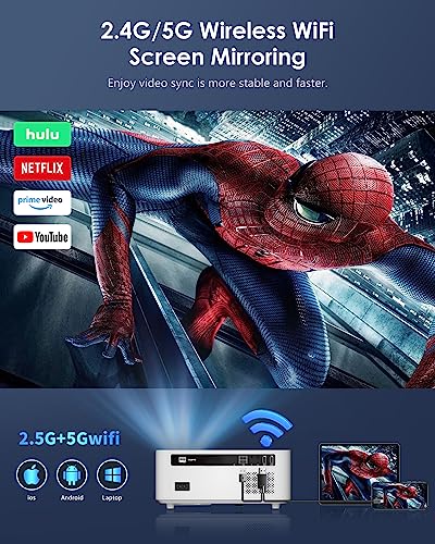 Native 1080P 5G 4K Projector with WiFi and Bluetooth, FunFlix 20000L High-bright Projector, 4P/4D Keystone/Zoom,300" Display, Movie Outdoor Indoor Projector for HDMI, USB, Phone, Laptop, TV Stick