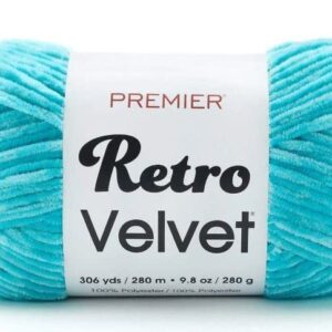 Premier Yarns Retro Velvet Yarn - Big Ball 9.8 Oz - 2 Pack Bundle with Bella's Crafts Stitch Markers (Aqua)