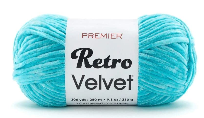 Premier Yarns Retro Velvet Yarn - Big Ball 9.8 Oz - 2 Pack Bundle with Bella's Crafts Stitch Markers (Aqua)