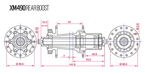 Enjcyling MTB Boost Rear Boost Hub, 32 Holes Disc Brake 4 Bearings HG 72HD 10x141mm 5x141mm, Compatible with KOOZER XM490, for Shimano 8-11S, for Sram PG Series, for FR/AM/DH Mountain Bike