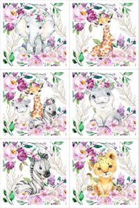 safari violet flowers roses fabric panel set (6 panels), quilting panels, baby quilt panels, cotton baby panels, panel for quilting