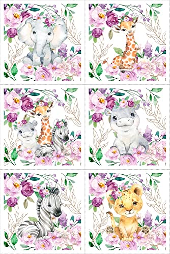 Safari Violet Flowers Roses Fabric Panel Set (6 Panels), Quilting Panels, Baby Quilt Panels, Cotton Baby Panels, Panel for Quilting