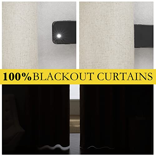 NICETOWN Natural Full Blackout Back Tab Linen Curtains 84 inch Long 2 Panels Set, Boho-Chic Thick Linen Blend Drapes, Insulated Small Window Covers Draperies with White Backing for Cafe (42" Wide)