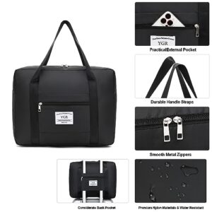 YGR Travel Duffel Bag, Personal Item Bag for Spirit Airlines, Foldable Sports Tote Gym Bag, Carry on Luggage Shoulder Bag, Weekender Overnight Bag for Women and Men, Black