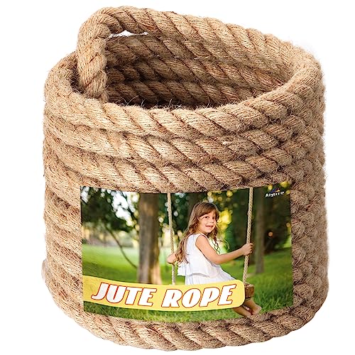 Jute Rope 1 in x 30 ft Natural Hemp Rope Twisted Manila Rope for Crafts, Nautical, Tug of War, Railing, Hammock, Swing