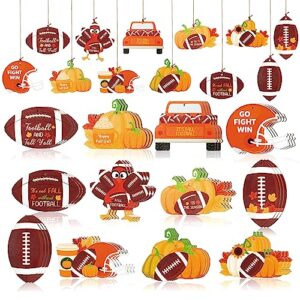 cnhoqc 37pcs fall football wooden hanging ornament set, 12 designs happy fall football pumpkin maple leaf wooden pendent ornament with ropes fall football party favor supplies indoor outdoor decor