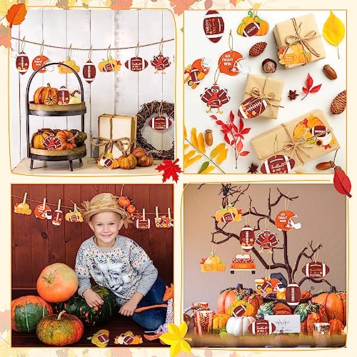 CNhoqc 37pcs Fall Football Wooden Hanging Ornament Set, 12 Designs Happy Fall Football Pumpkin Maple Leaf Wooden Pendent Ornament with Ropes Fall Football Party Favor Supplies Indoor Outdoor Decor