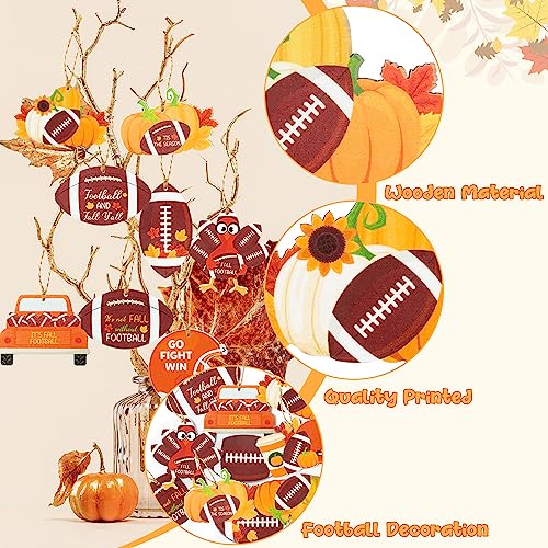 CNhoqc 37pcs Fall Football Wooden Hanging Ornament Set, 12 Designs Happy Fall Football Pumpkin Maple Leaf Wooden Pendent Ornament with Ropes Fall Football Party Favor Supplies Indoor Outdoor Decor