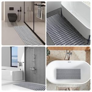 Tubozadi Shower Mat Non Slip Bathtub Mat Extra Long 35.4x15.7 Inch Anti Slip Bath Tub Mat with Suction Cups Thickened Bathroom Floor Stall Matt,Eco-Friendly TPE,DIY Tailoring (Grey)