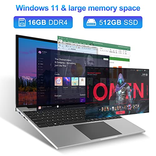 jumper 16 Inch Laptop, 16GB RAM 512GB SSD, Quad-Core Intel Celeron N5095, FHD IPS 1920x1200 Screen, Windows 11 Laptops Computer with Four Stereo Speakers, Cooling System, 38WH Battery, Numeric Keypad.