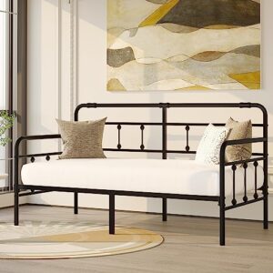 Ponsalion Daybed-Frame-Twin-Size-Metal-Day-Beds-with-Headboard - Heavy Duty Steel Slats,No Box Spring Needed,Sofa Bed for Living Room Guest Room(Black)