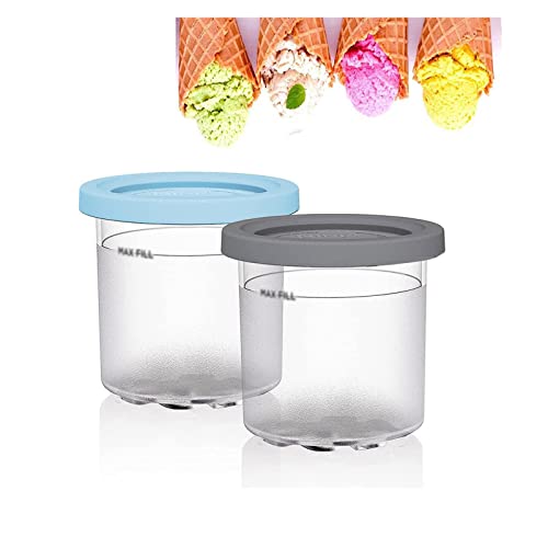 GHQYP Creami Pint Containers, for Ninja Creami Pint, Creami Containers Bpa-Free,Dishwasher Safe Compatible with NC299AMZ,NC300s Series Ice Cream Makers,Gray+Blue-2PCS