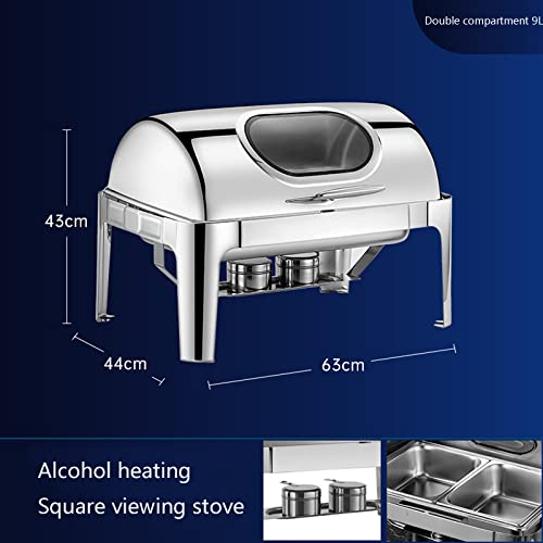 CSHEON Food Heater - Buffet Server and Heater, Burner to Keep Food Warm, Hot Pot Buffet Set with Toughened Glass Lid, Clear Lid Server Hot Pot Buffet Set(Size:6L,Color:Visible Cap-Double)