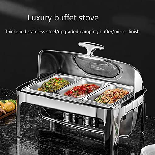 CSHEON Food Heater - Buffet Server and Heater, Burner to Keep Food Warm, Hot Pot Buffet Set with Toughened Glass Lid, Clear Lid Server Hot Pot Buffet Set(Size:6L,Color:Visible Cap-Double)