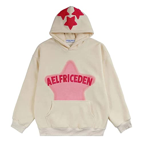 Aelfric Eden Mens Vintage Bone Printed Hoodie Sweatshirt Casual Oversized Long Sleeve Streetwear Hiphop Hooded Pullover