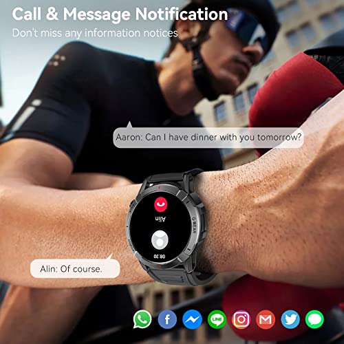 Military Smart Watch for Men 1.43" AMOLED Always-on Display Rugged Smart Watch with Call Fitness Tracker Watch with Heart Rate Sleep Monitor Outdoor Tactical Pedometer Smartwatch for iPhone Android