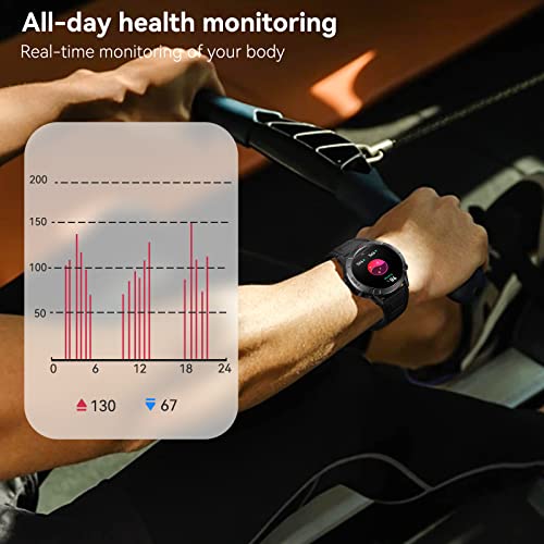 Military Smart Watch for Men 1.43" AMOLED Always-on Display Rugged Smart Watch with Call Fitness Tracker Watch with Heart Rate Sleep Monitor Outdoor Tactical Pedometer Smartwatch for iPhone Android