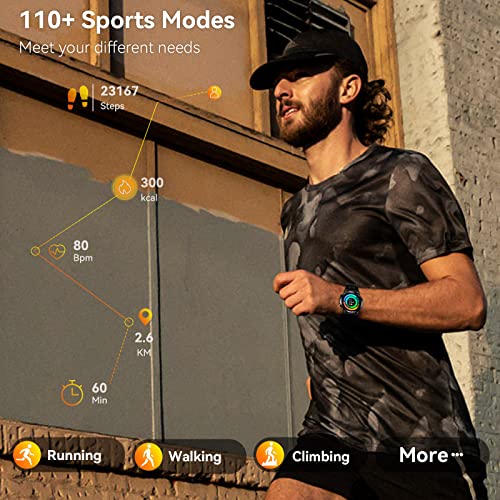 Military Smart Watch for Men 1.43" AMOLED Always-on Display Rugged Smart Watch with Call Fitness Tracker Watch with Heart Rate Sleep Monitor Outdoor Tactical Pedometer Smartwatch for iPhone Android