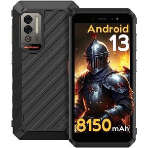 ulefone rugged smartphone android 13, armor x11 8150mah 8gb+32gb/256gb sd mobile phones, 16mp underwater camera 5.45" hd+ ip68/ip69k waterproof 4g dual sim unlocked rugged phone, face id/nfc/otg/gps