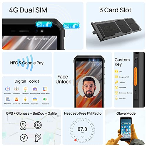 Ulefone Rugged Smartphone Android 13, Armor X11 8150mAh 8GB+32GB/256GB SD Mobile Phones, 16MP Underwater Camera 5.45" HD+ IP68/IP69K Waterproof 4G Dual SIM Unlocked Rugged Phone, Face ID/NFC/OTG/GPS