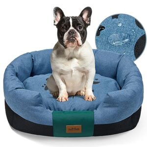 cozy kiss oxford teflon dog bed water resistant scrubable 26" l x 22" w luxury pet cat crate mat non stick hair washable anti slip orthopedic couch outdoor for small medium dogs denim blue