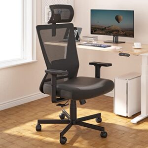 Dripex Ergonomic Office Chair, High Back Desk Chair, Computer Mesh Chair with Lumbar Support, Adjustable Headrest & 2D Armrest, 90°-135°Tilt Function, 360° Swivel Home Office Task Chair, Black